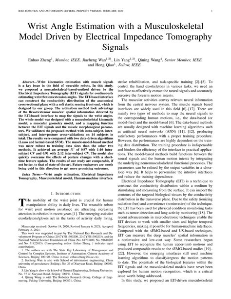 Pdf Wrist Angle Estimation With A Musculoskeletal Model Driven By Electrical Impedance