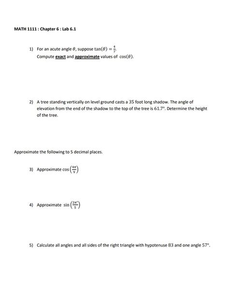 Solved Math 1111 Chapter 6 Lab 6 1 1 For An Acute Angle