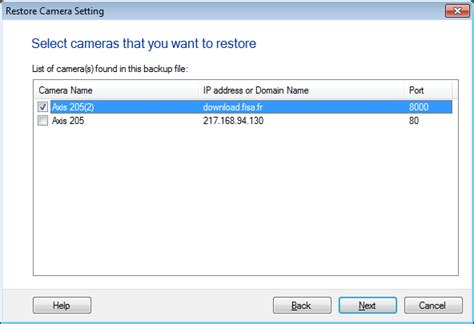 IP Camera Viewer Restore Cameras Settings