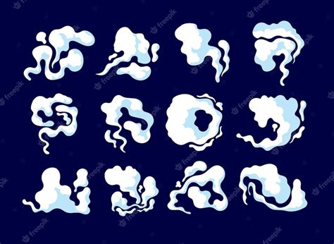 만화 연기입니다 먼지 구름 모양 자동차 안개 흡연 또는 나쁜 냄새 요소 흰색 퍼프 흔적 또는 폭탄 폭발 효과 벡터 일러스트 레이 션 게임용 연기 구름 폭발 후