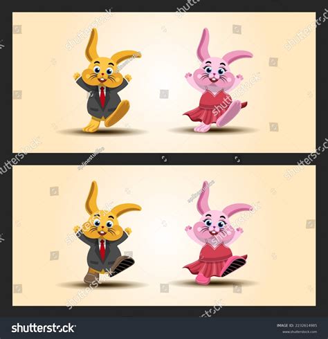 Vector Illustration Cute Male Female Rabbit Stock Vector Royalty Free