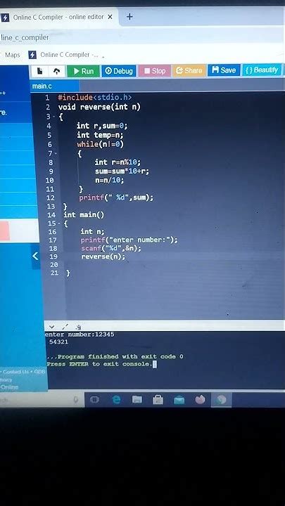 Program To Reverse Of Number Using Function In C Youtube