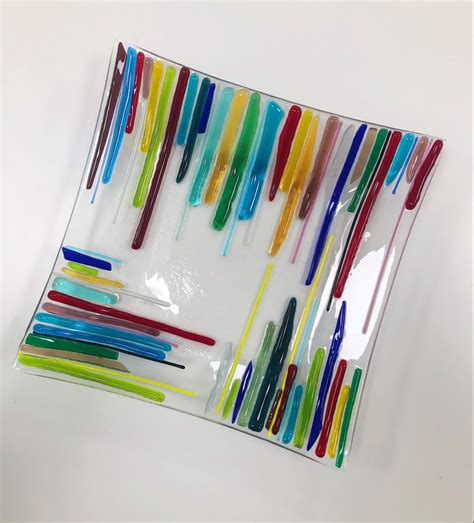 Colorful Fused Glass Plate With Toothbrushes