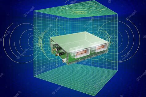 에어컨 청사진 3d 렌더링의 슬림 덕트 천장 장치 실내 장치의 시각화 3d Cad 모델 프리미엄 사진