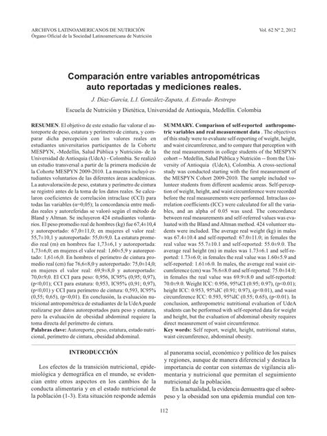 Pdf [comparison Of Self Reported Anthropometric Variables And Real