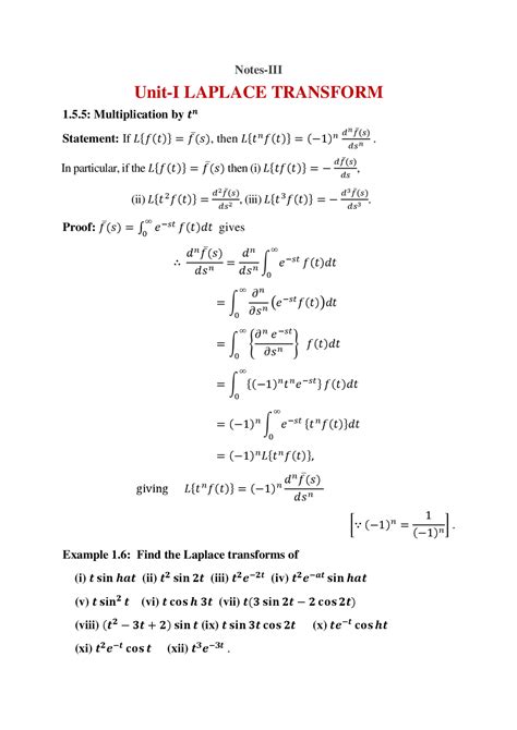 Laplace Transform Unit 1 Notes 3 Docsity