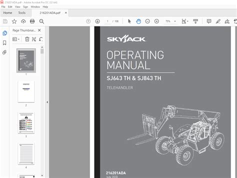 Skyjack Sj643 Th And Sj843 Th Telehandler Operating Manual 216201ada