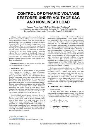 Control Of Dynamic Voltage Restorer Under Voltage Sag And Nonlinear Load