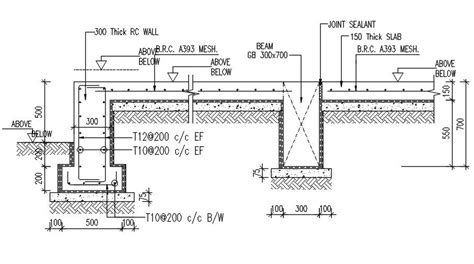 Typical Wall And Slab Section Design In Detail Autocad Drawing Dwg File Cad File