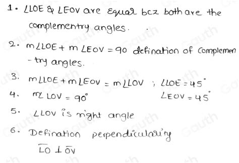 Solved: II. Given: ∠ LOE and ∠ EOV are complementary. L Prove: overline LO ⊥ overline OV _ [Math]