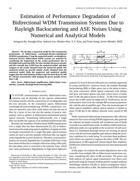 Pdf Estimation Of Performance Degradation Of Bidirectional Wdm