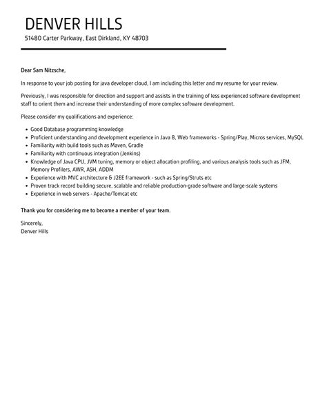 Java Developer Cloud Cover Letter Velvet Jobs
