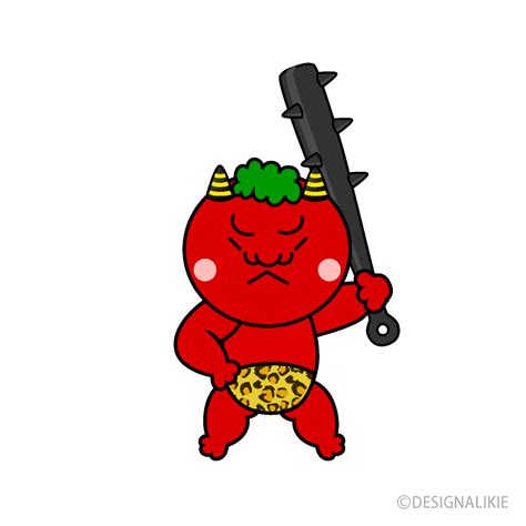 金棒を振りかざす赤鬼キャライラストのフリー素材｜イラストイメージ
