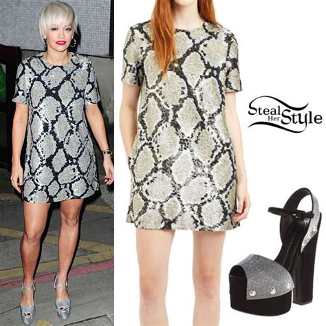 Rita Ora Python Dress Platform Pumps Steal Her Style