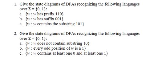 solved 1 give the state diagrams of dfas recognizing the