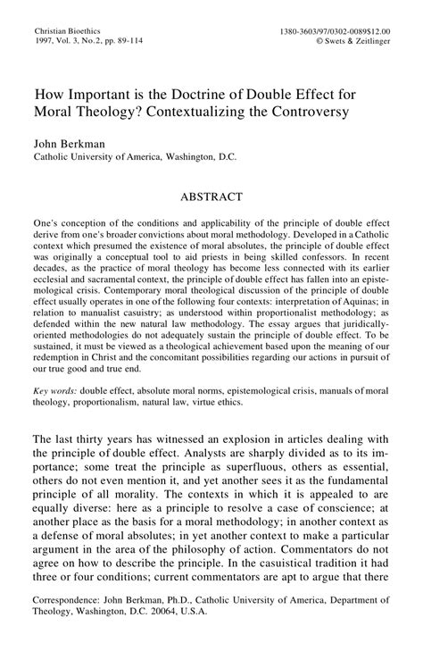 Pdf How Important Is The Doctrine Of Double Effect For Moral Theology Contextualizing The