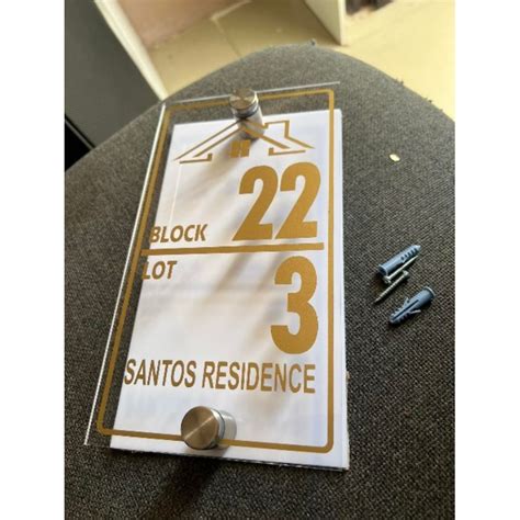 House Number Blk And Lot Signage 5x9 Double Acrylic With Tox Bolts Screw Waterproof Shopee