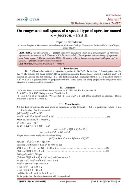 Pdf On Ranges And Null Spaces Of A Special Type Of Operator Named 𝝀 −