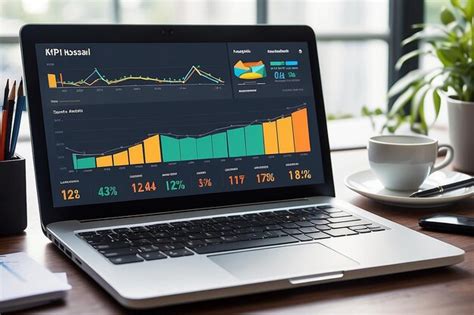 Kpi Business Analytics Dashboard On Laptop Computer Premium Ai