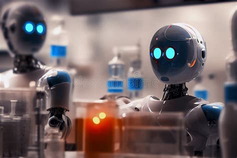Humanoid Robots Working In A Medical Laboratory Stock Image Image Of