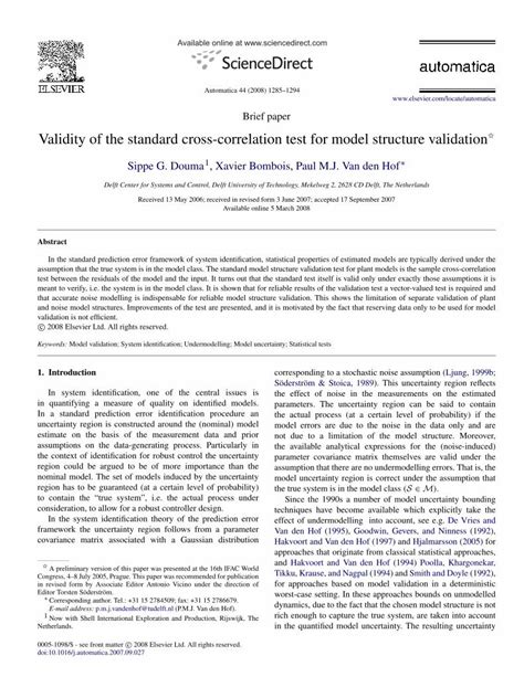 Pdf Validity Of The Standard Cross Correlation Test For Model