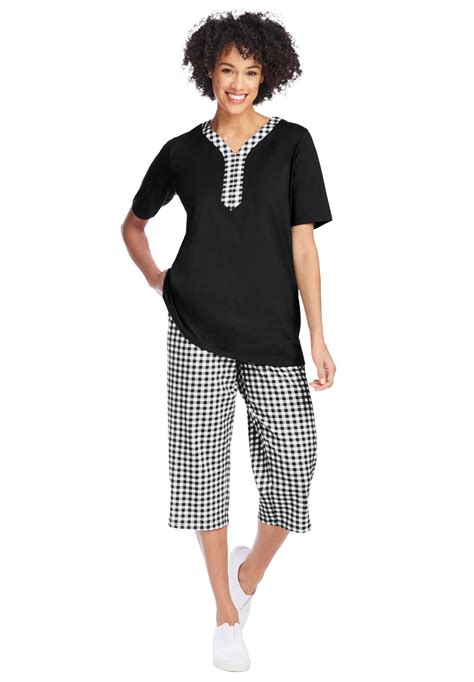 Woman Within Womens Plus Size 2 Piece Tunic Capri Set