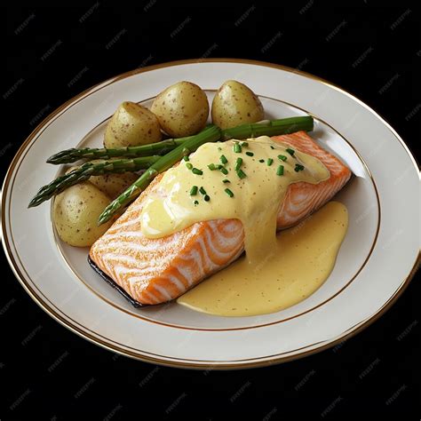 Poached Salmon With Hollandaise Sauce Premium Ai Generated Image