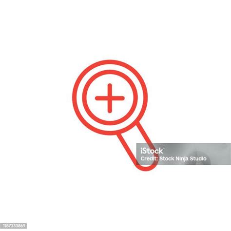 흰색 배경에 돋보기 플러스 라인 빨간색 아이콘입니다 빨간색 플랫 스타일 벡터 그림입니다 0명에 대한 스톡 벡터 아트 및 기타