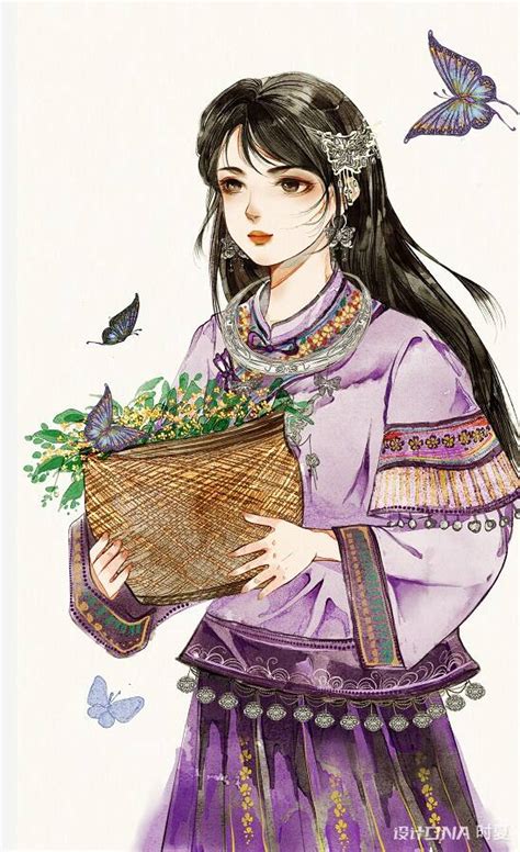 苗族少女风格插画设计作品 设计人才灵活用工 设计dna