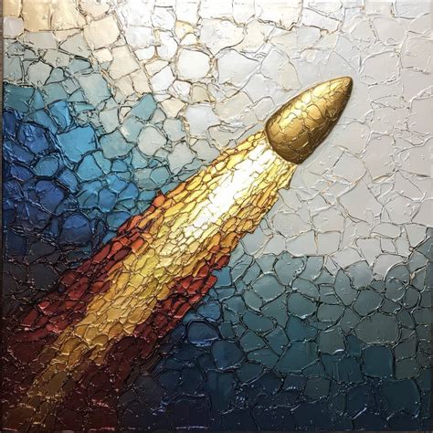Abstract Gold Bullet Ascending Through Cracked Blue And Orange