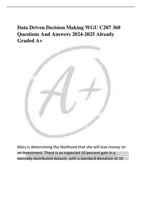 Data Driven Decision Making Wgu C207 360 Questions And Answers Already Graded A Data Driven