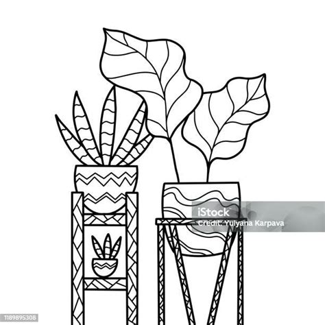室內花植物在鍋裡手繪向量線圖著色頁設計項目向量圖形及更多一組物體圖片 一組物體 仙人掌 卡通 Istock