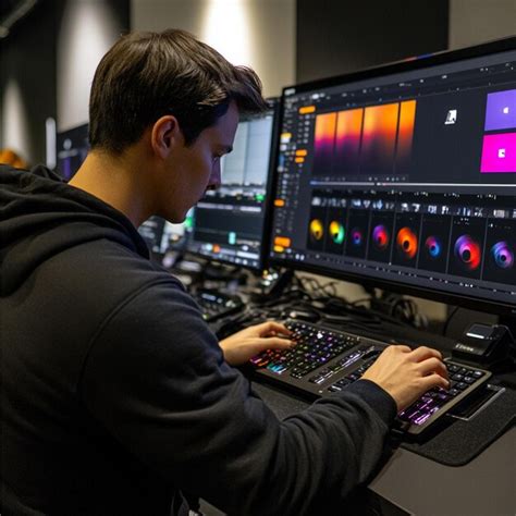 An Image Of A Colorist Working On A Davinci Resolve System Refining The