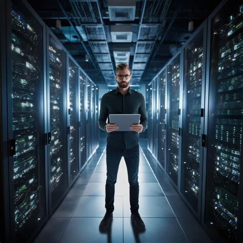 Premium Photo Bearded Man In A Server Room