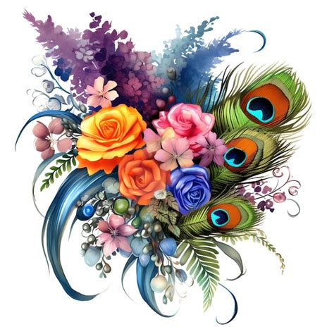 Premium Ai Image Beautiful Colorful Bouquet Peacocks Feather Clipart