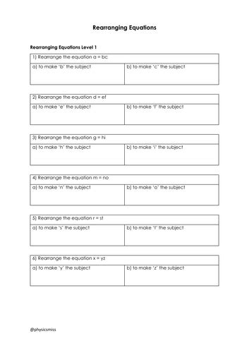 Worksheet Rearranging Equations Generic Teaching Resources