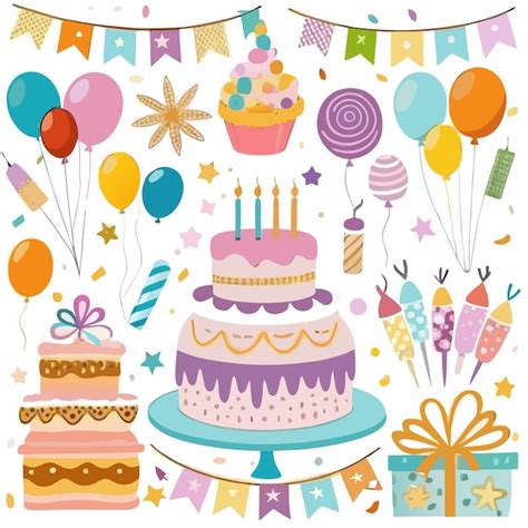 케이크 풍선 과 장식물 으로 생일 파티 축하 프리미엄 Ai 생성 벡터