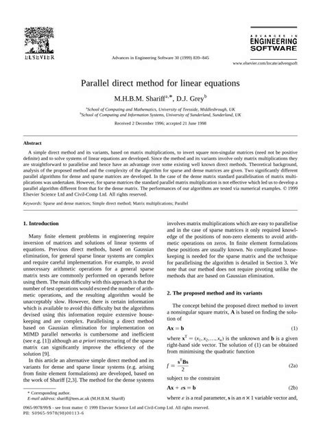 Pdf Parallel Direct Method For Linear Equations Dokumentips