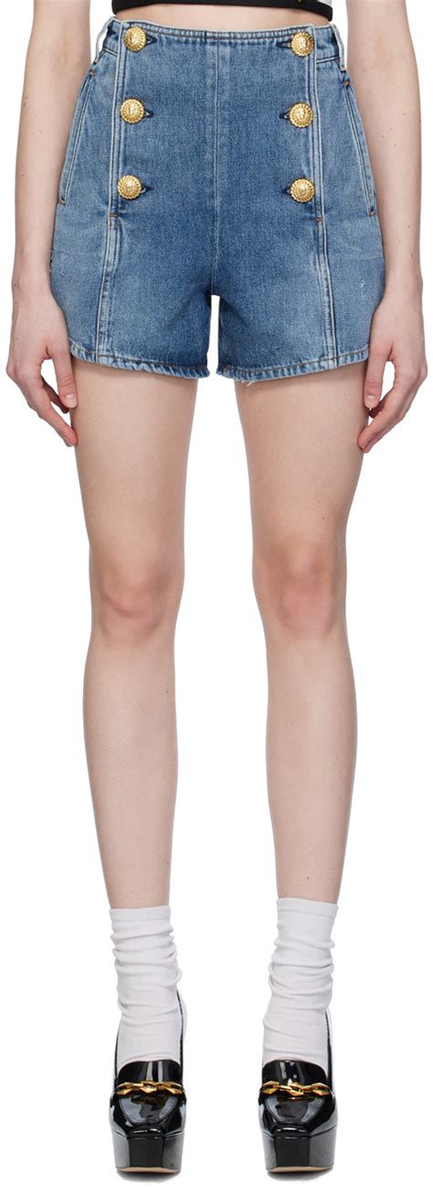 Blue Buttoned Denim Shorts By Balmain On Sale