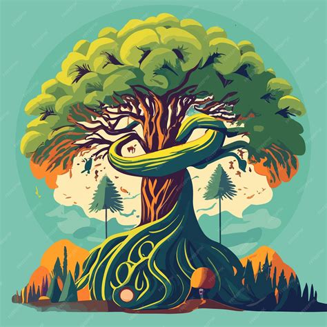 Premium Vector Tree Vector Art Landscape Illustration