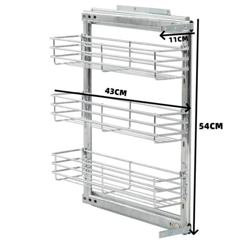 3 Layer Stainless Pull Out Condiments Rack With Adjustable Frame