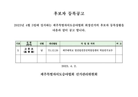 제주특별자치도승마협회장 선거 후보자 등록 공고 공지사항 제주시체육회