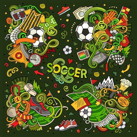 Vector Doodles Cartoon Set Of Football Combinations Of Objects Stock