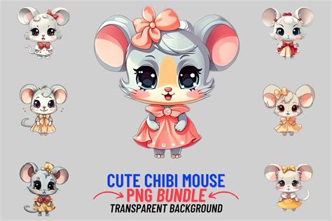 Cute Chibi Mouse 12 PNG Clipart Bundle Graphic By DigitalCreativeDen Creative Fabrica