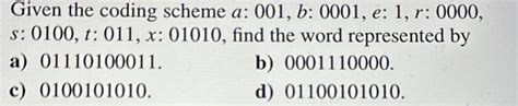 Solved Given The Coding Scheme Chegg Com