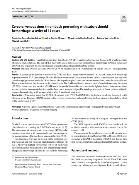 Pdf Cerebral Venous Sinus Thrombosis Presenting With Subarachnoid