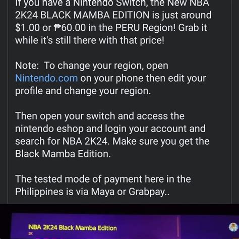 Nintendo Switch Nba 2k24 Black Mamba Edition 1 Usd In Peru Region R