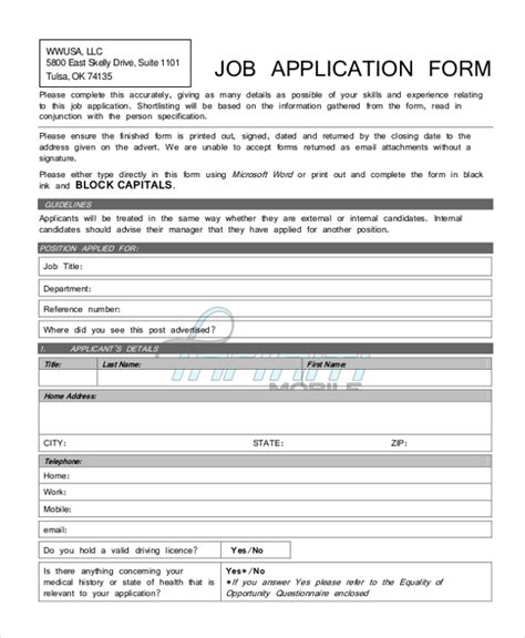 FREE 10 Sample Generic Job Application Forms In PDF MS Word Excel
