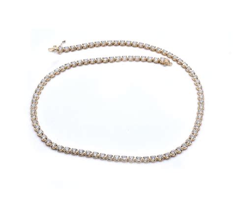 14 Karat Yellow Gold Diamond Tennis Necklace For Sale At 1stdibs
