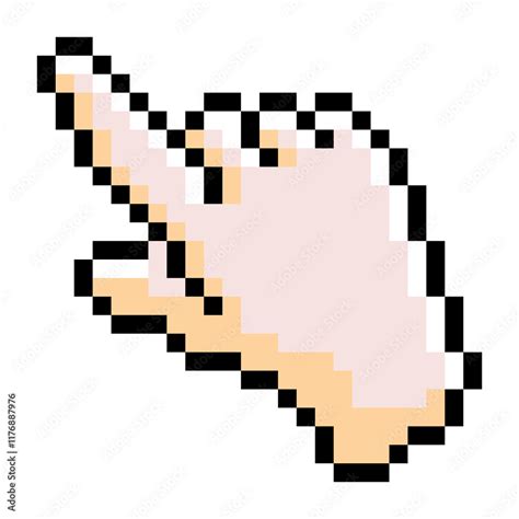 pixelated hand cursor in classic 8 bit style black outline pixels and